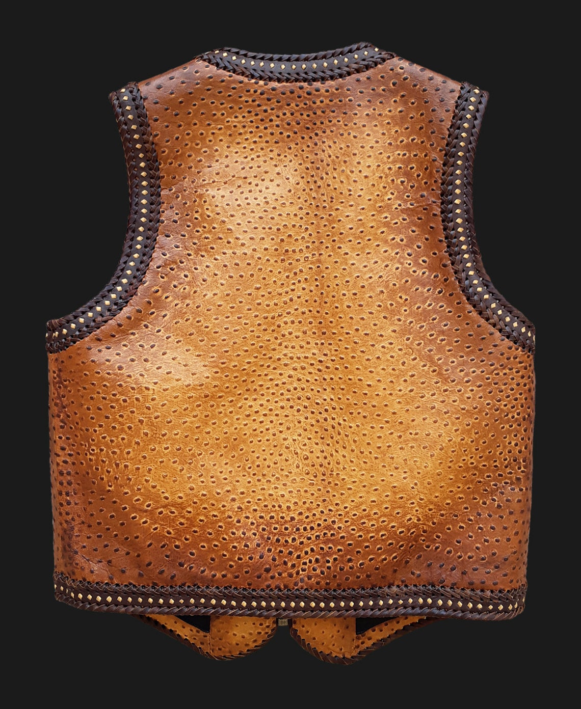 Ostrich Embossed Leather Vest for Bikers. 100% Handcrafted Vest ...