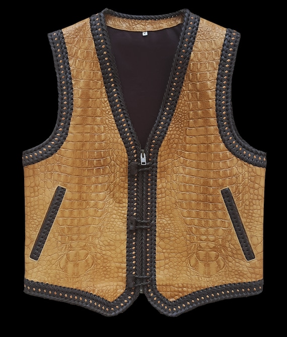 Gator Embossed Leather Vest for Bikers. 100% Handcrafted Vest. | Etsy