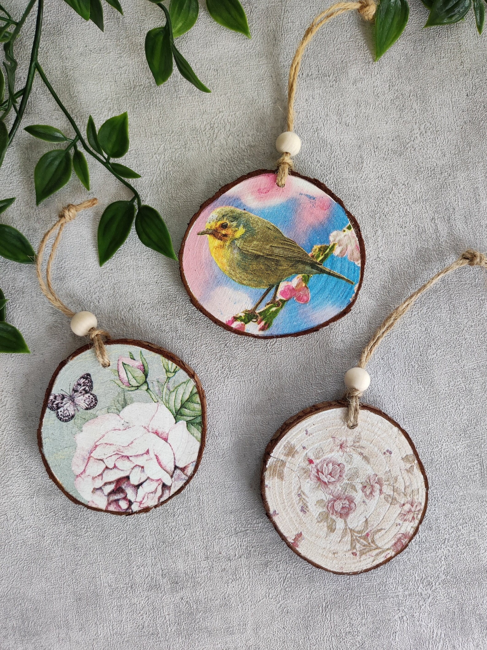 Decoupage Wood Slice \ Hanging Decorations \ Nature \ Home Decor \ Wood ...