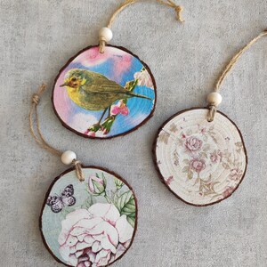 Decoupage Wood Slice \ Hanging Decorations \ Nature \ Home Decor \ Wood ...