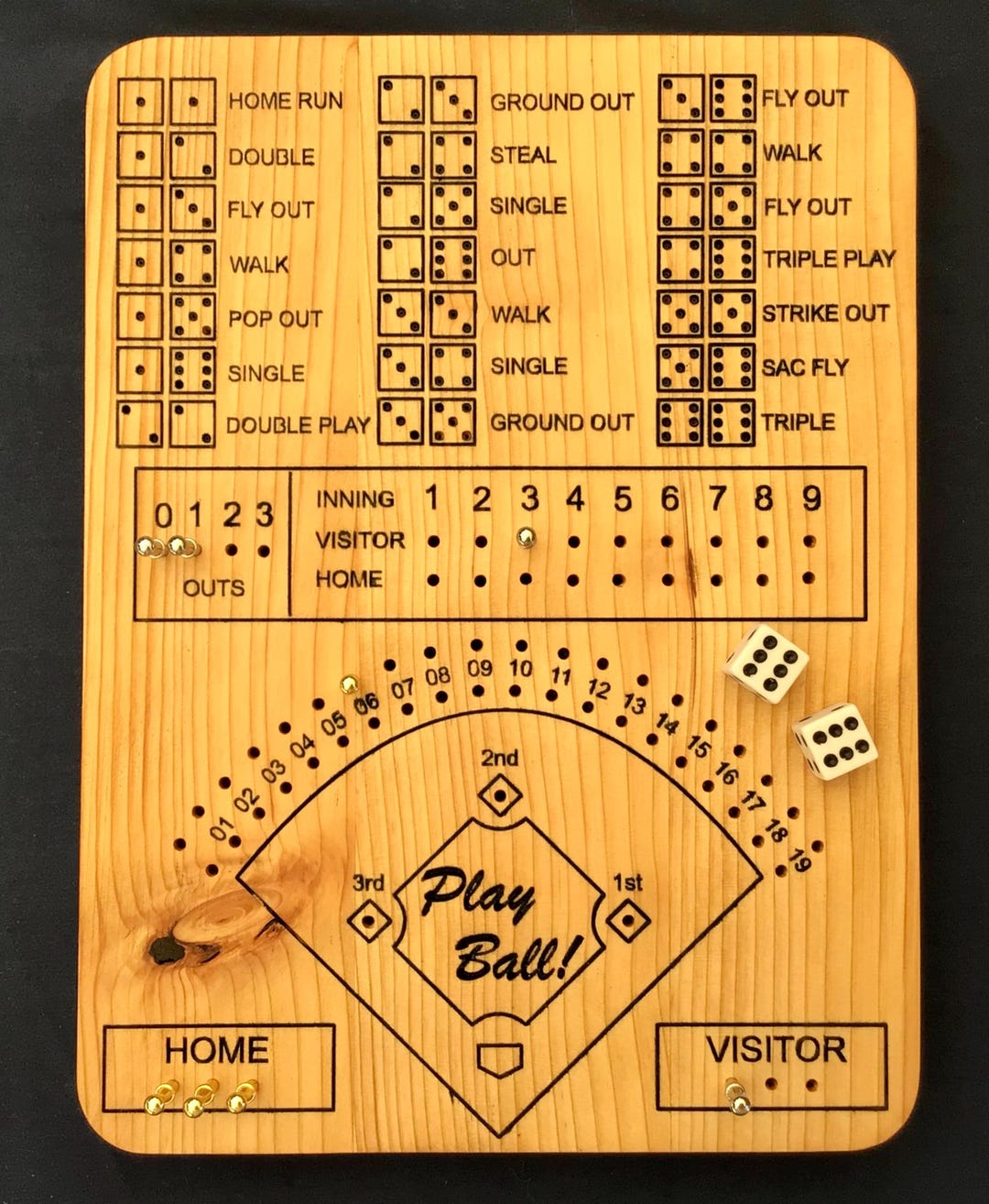 Baseball Dice & Cribbage Game 1 Game on Each Side Fathers Day Birthday ...