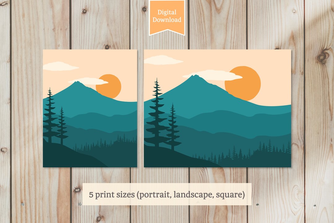 Pine Forest Mountain Sunset Design Digital Instant Download Printable ...