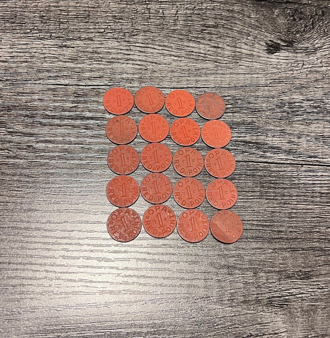 Collection of 20 Vintage WWII OPA Red Point 1 Ration Tokens - Very Rare ...