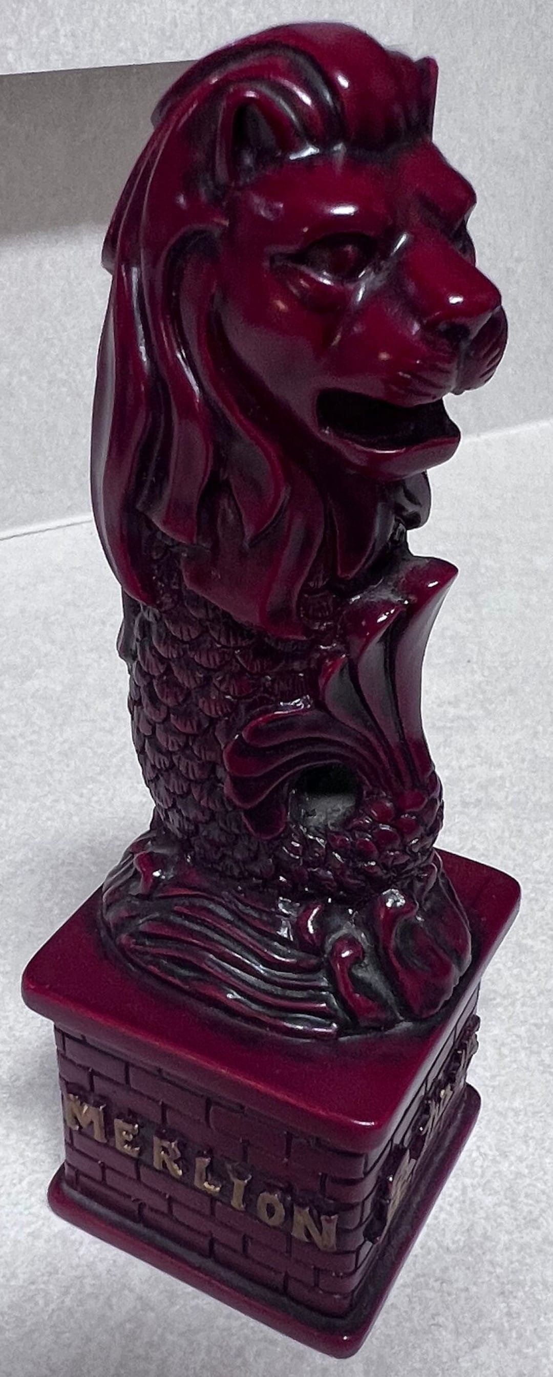 Vintage 7-inch Red Wood Carved Singapore Merlion Sea Lion Statue - A ...