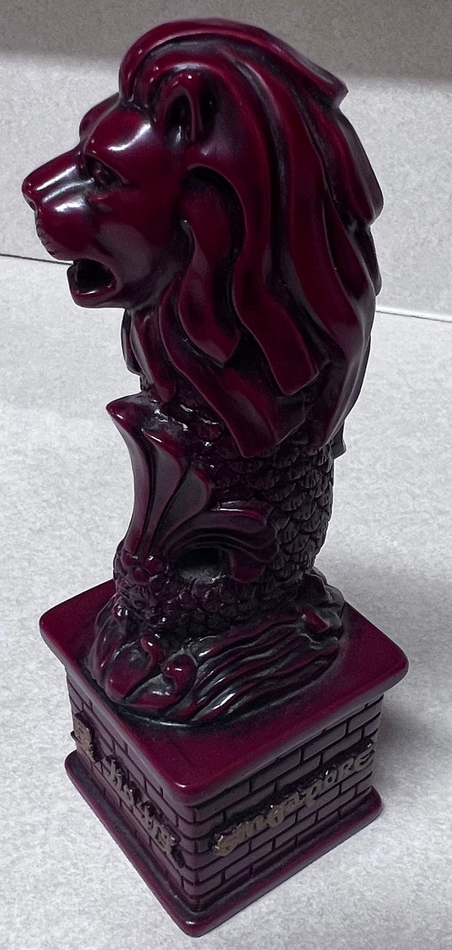 Vintage 7-inch Red Wood Carved Singapore Merlion Sea Lion Statue - A ...