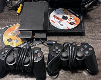 Vintage Sony PS2 Slim Black Console Two PlayStation 2 Controllers Memory Card Two Free Games All Connections