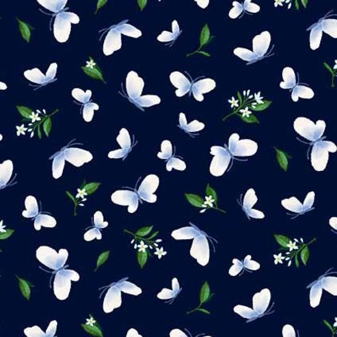 Michael Miller - Lemon Verbena - DC 10564 - Navy - Etsy