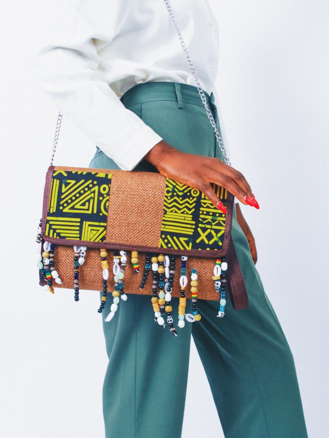 Akwa Shoulder Bag | Beaded Fringe Shoulder Bag | Handcrafted Afrochic ...