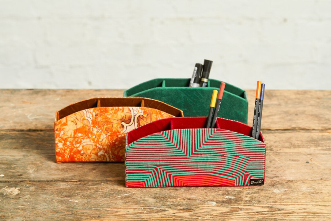 Ankara Print Pen Holder Set: African Fabric Brush Organizer - Etsy