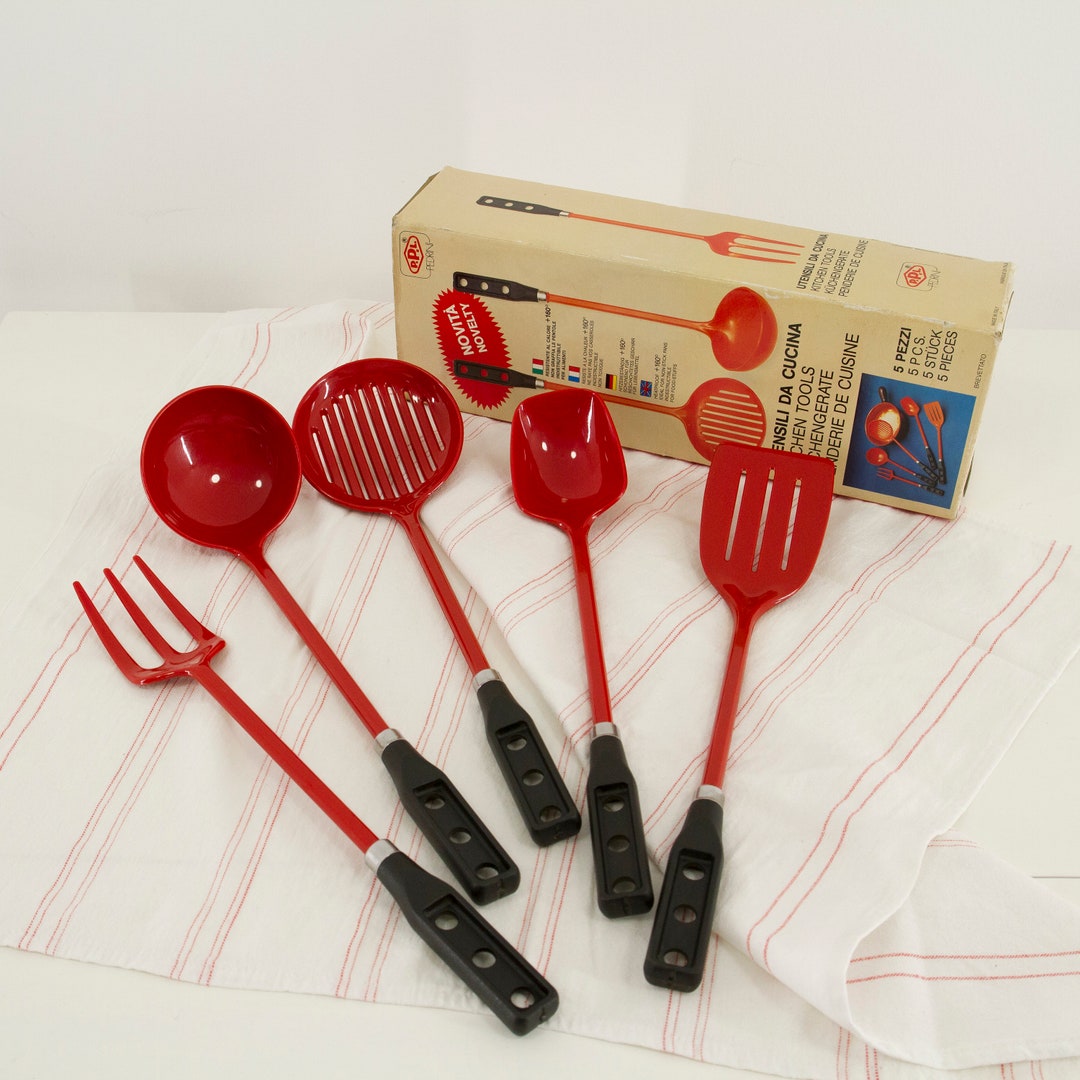 80s Vintage Kitchen Utensils, Red Pedrini Kitchen Tools 5 Pcs Italian ...