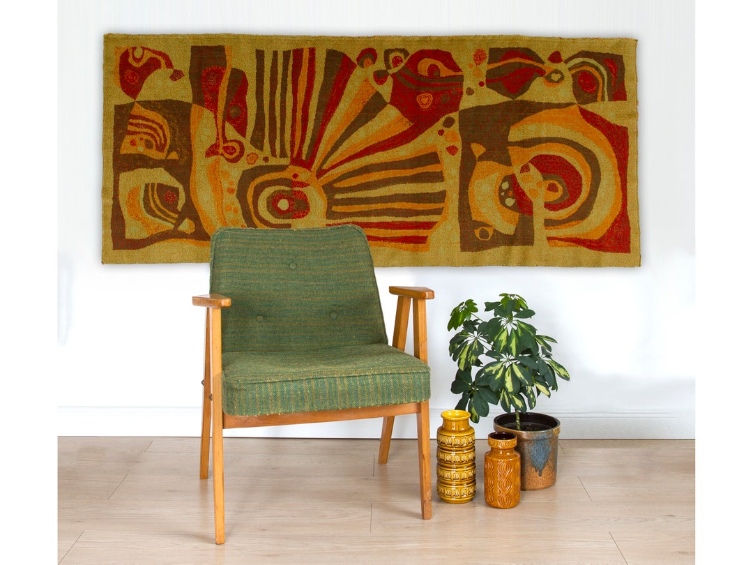 Mid Century Modern Wall Hanging 60s Tapestry With Abstract - Etsy