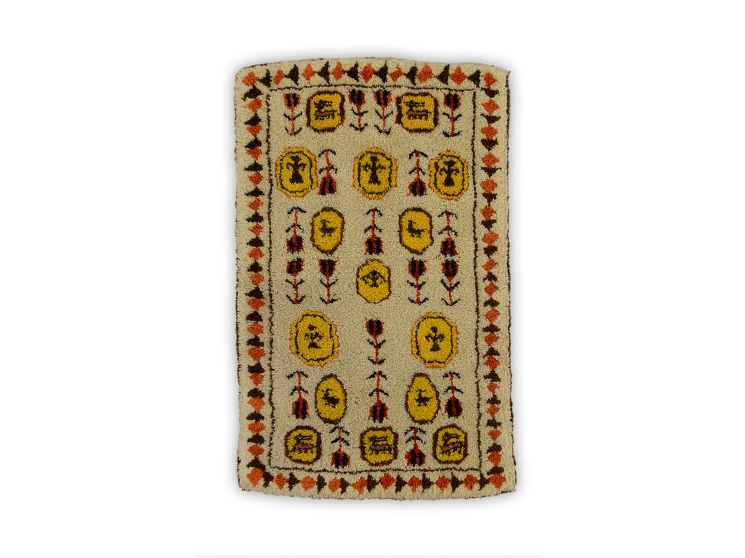 Vintage Rya Rug Wall Hanging, Tribal Ethno Tapestry, Handmade Rya Rug ...