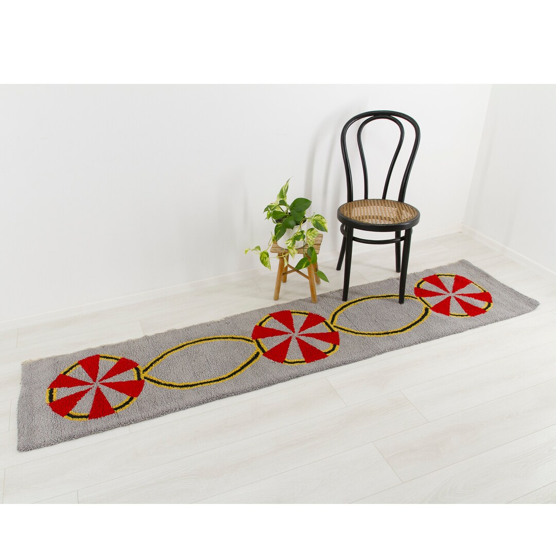 Vintage Rya Rug Tapestry, Long Gray Runner Rug With Abstract Design ...