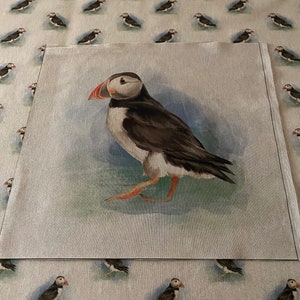 Puffin Fabric - Linen Look Digital Design With Matching Cushion Panel ...