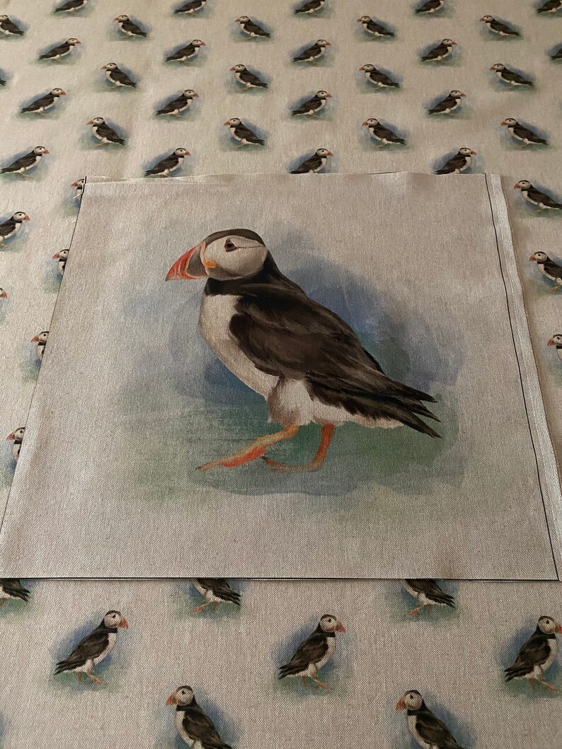 Puffin Fabric - Linen Look Digital Design With Matching Cushion Panel ...