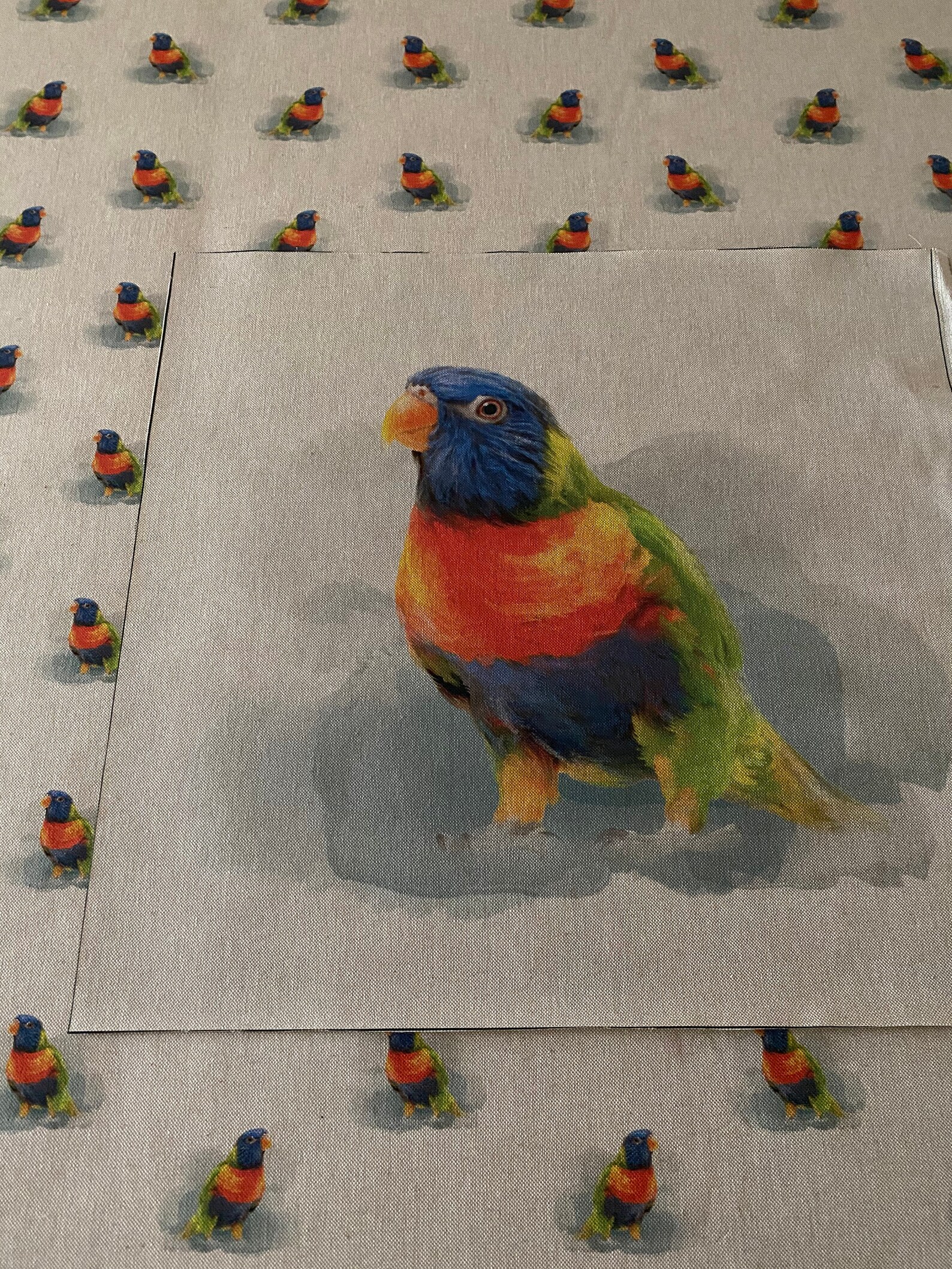 Rainbow Parrot Fabric - Linen Look Digital Design With Matching Cushion ...