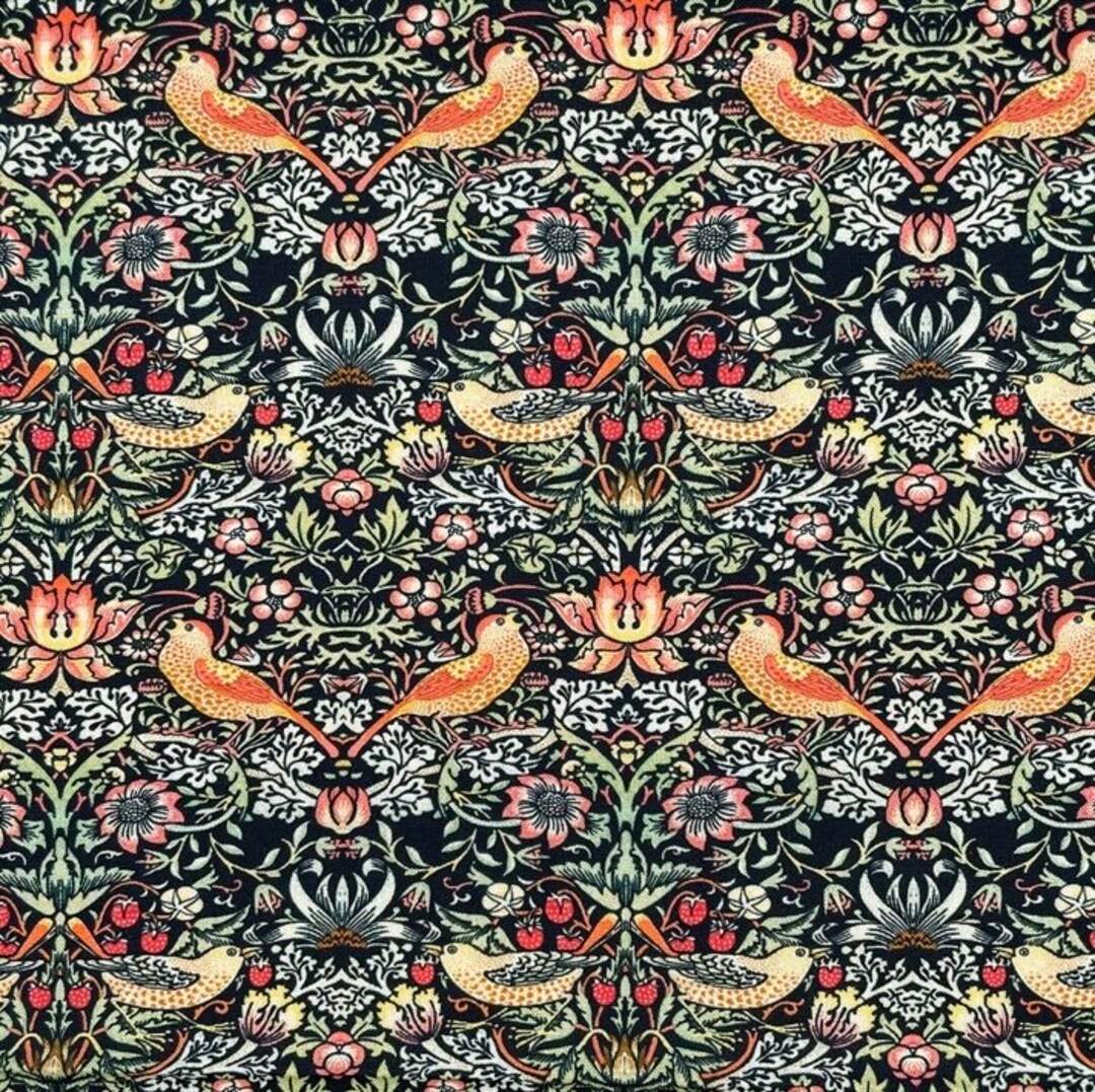 William Morris Strawberry Thief Fabric - Ebony - 100% Cotton - Etsy William Morris Strawberry Thief Fabric - Ebony - 100% Cotton - Etsy