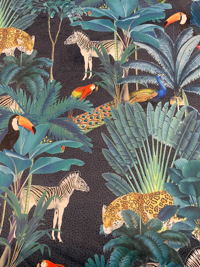 Jungle Print Velvet Fabric - Navy Background - Etsy