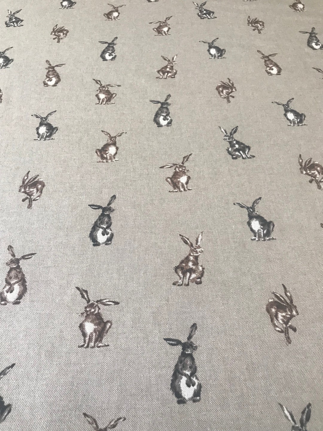 Hare Print Fabric: Natural Linen Look, Cotton Blend - Etsy