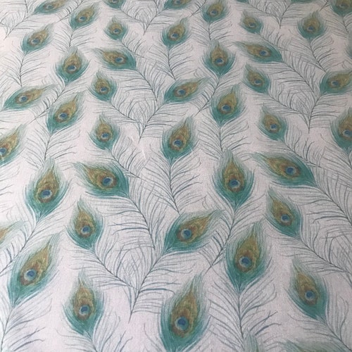 Peacock Feather Fabric Linen Look Digital Print | Etsy