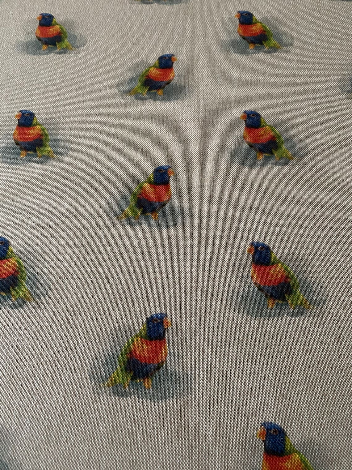 Rainbow Parrot Fabric - Linen Look Digital Design With Matching Cushion ...