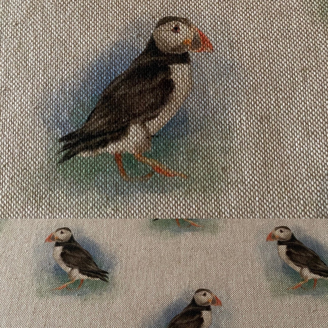 Puffin Fabric - Linen Look Digital Design With Matching Cushion Panel ...