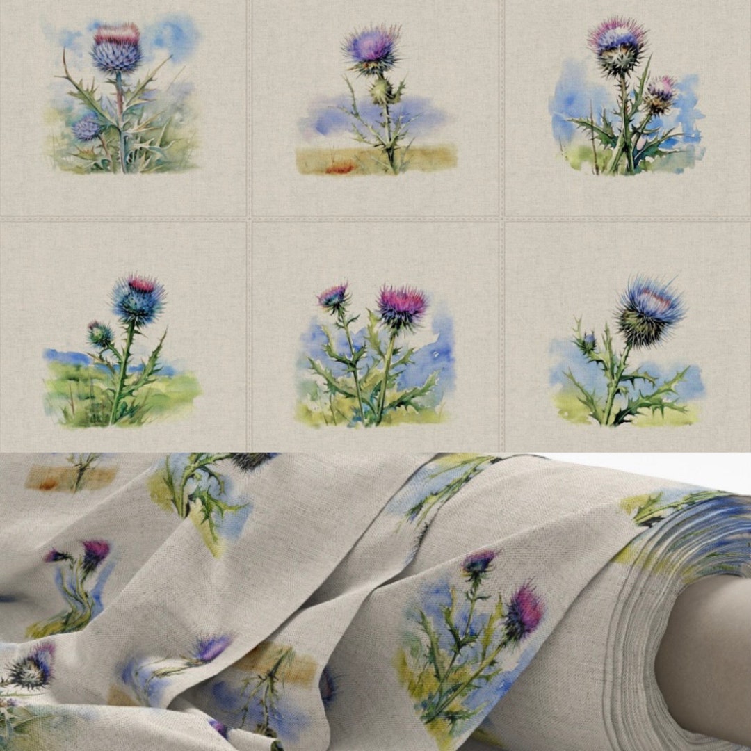 Scottish Thistle Linen Look Fabric With Matching Cushion Panels - Etsy