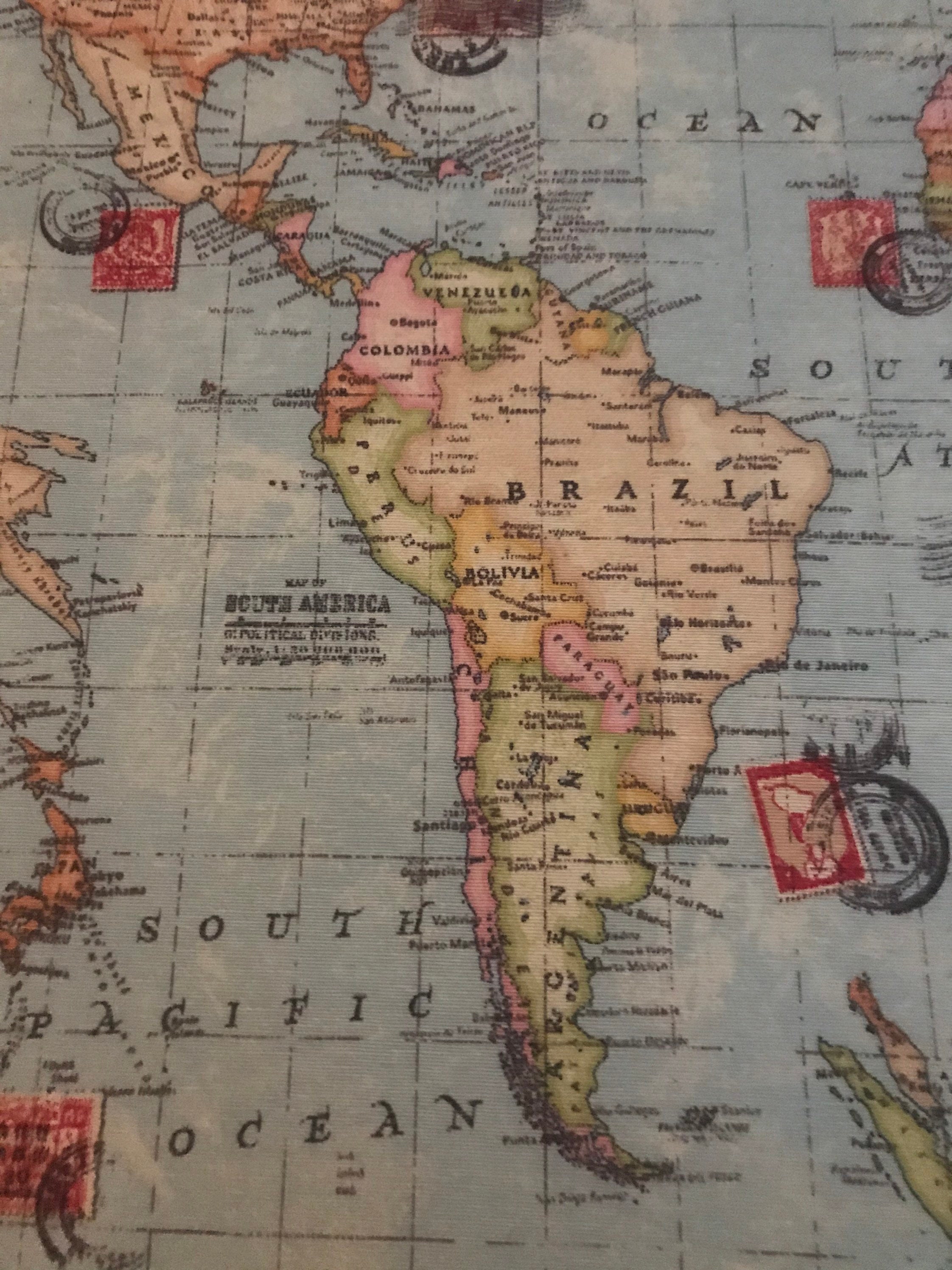 World Map Fabric - Blue Background - Etsy