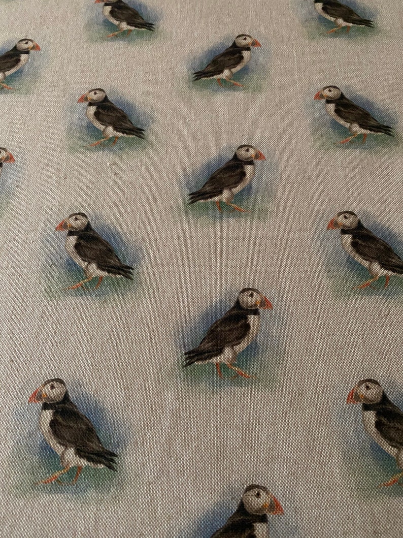 Puffin Fabric - Linen Look Digital Design With Matching Cushion Panel ...