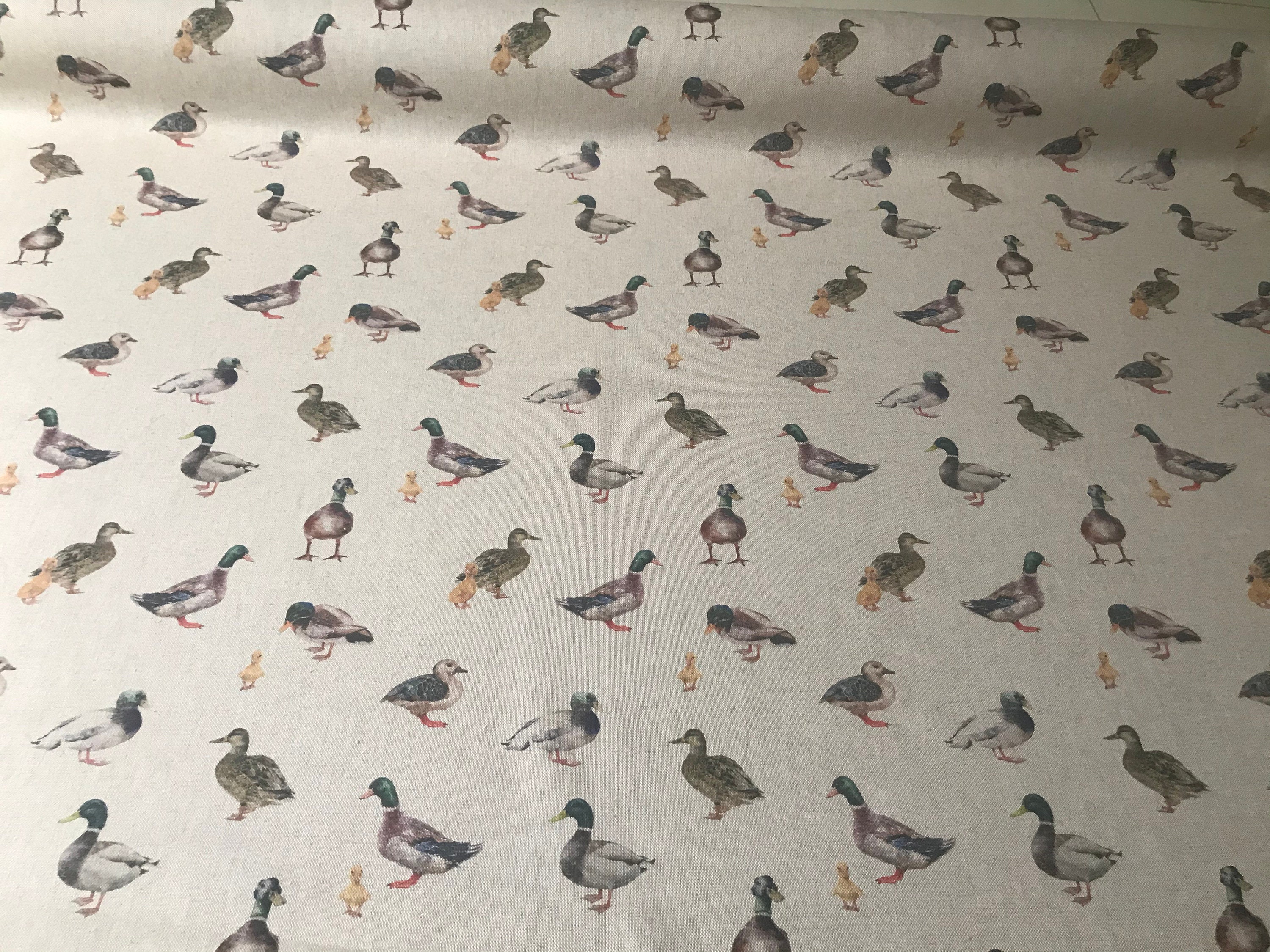 Mallard and Duckling Linen Look Fabric | Etsy