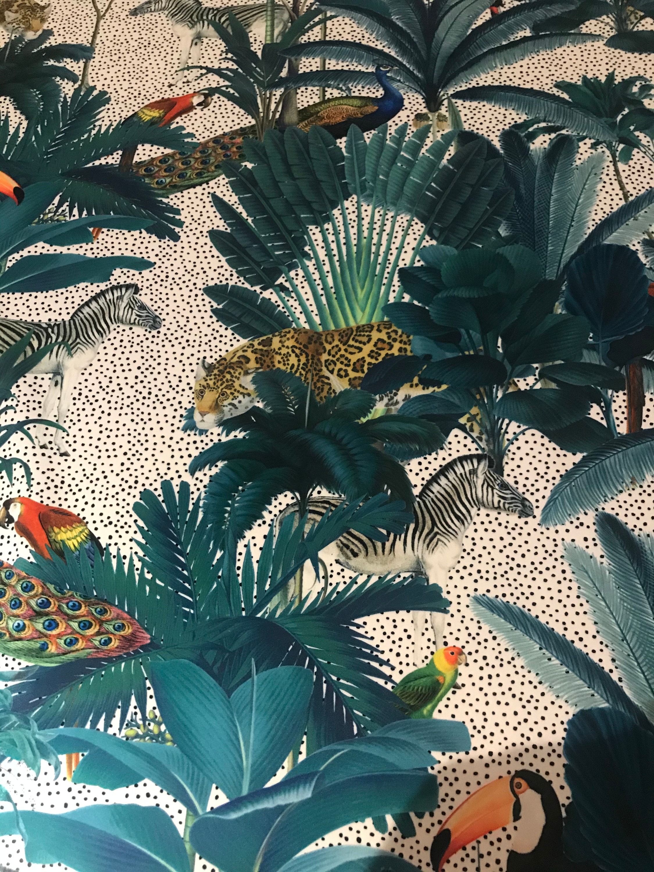 Jungle Print Velvet Fabric - White Background - Etsy UK