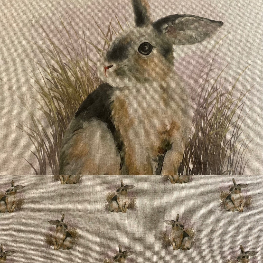 Bunny Rabbit Linen Look Fabric - Digital Design With Matching Cushion ...