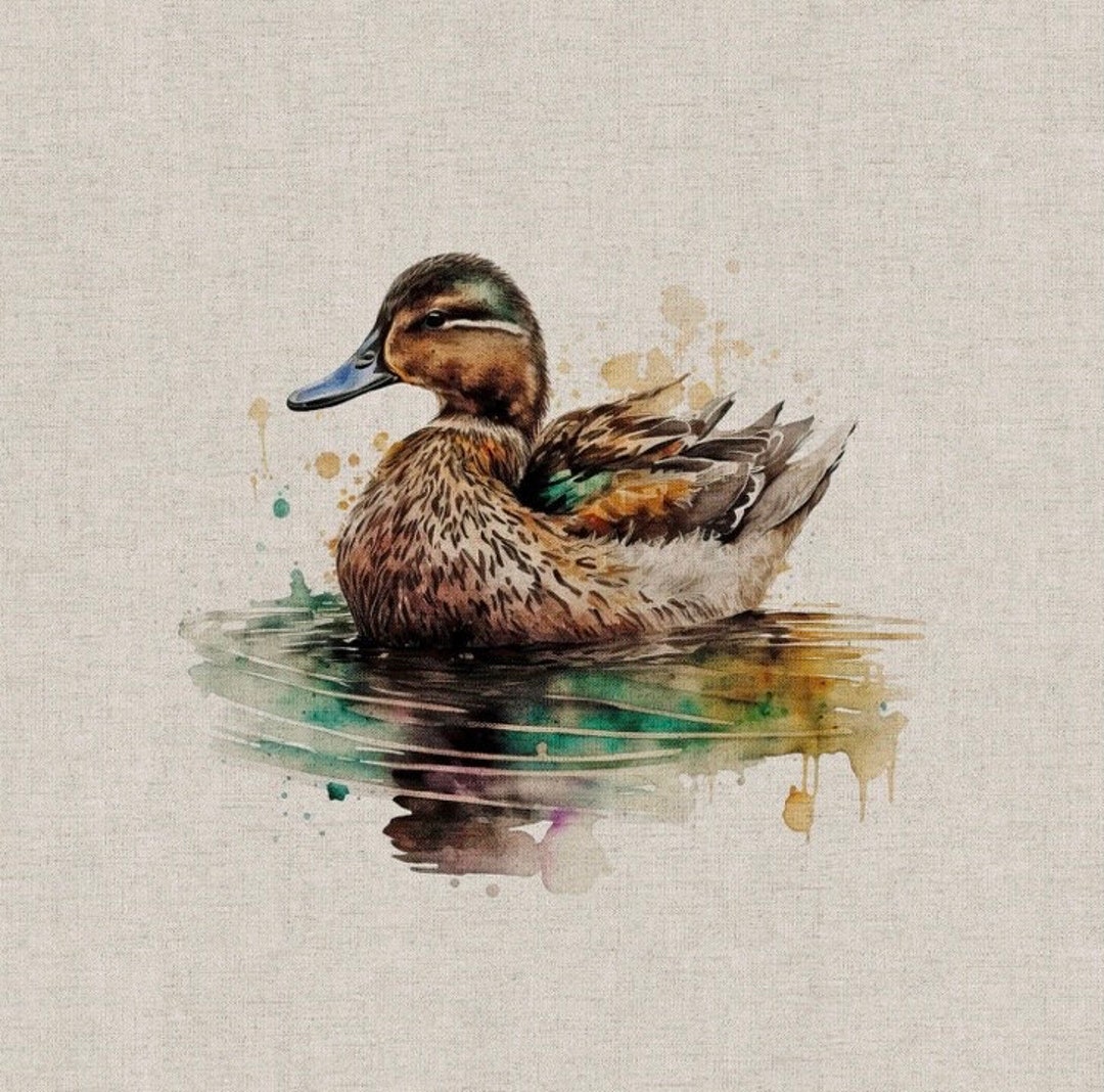 Watercolour Ducks Linen Look Fabric With Matching Cushion Panels - Etsy