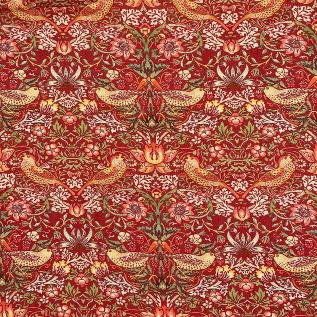 William Morris Strawberry Thief Fabric - Crimson - 100% Cotton - Etsy