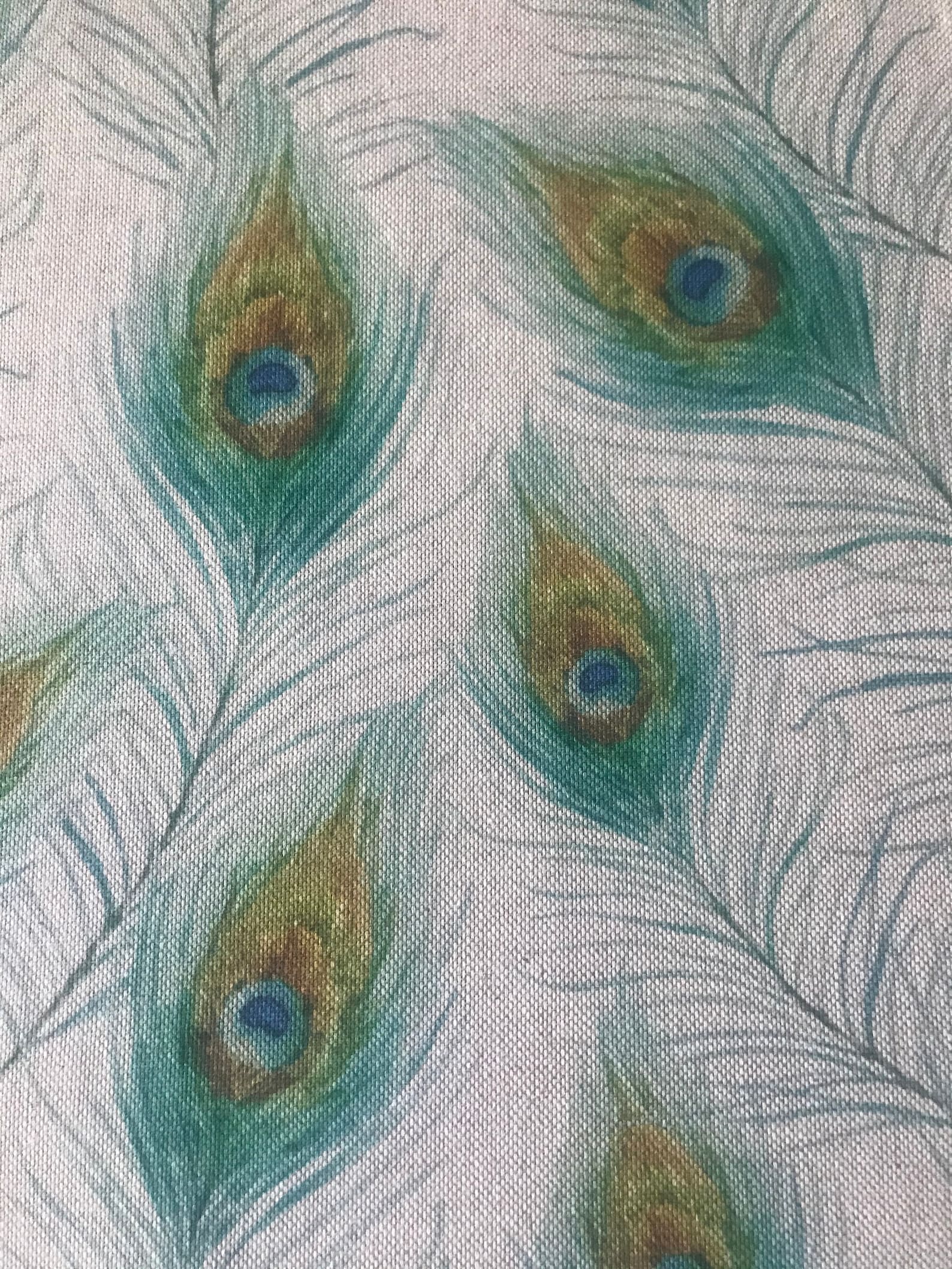 Peacock Feather Fabric Linen Look Digital Print - Etsy