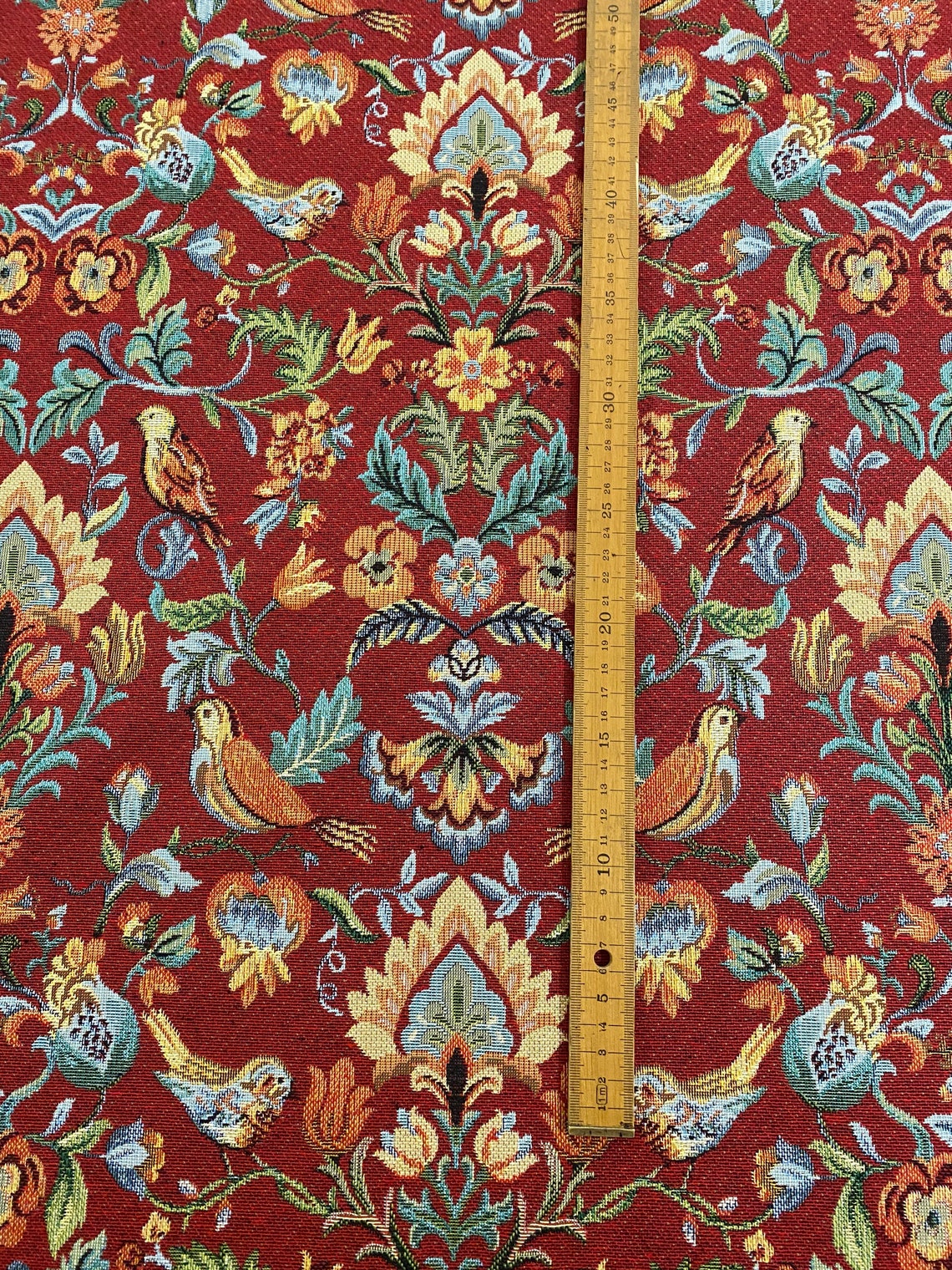 William Morris Style Woven Tapestry Fabric Red Background - Etsy