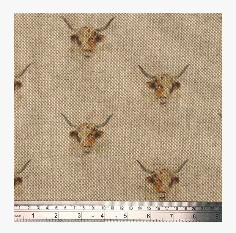 Highland Cow Fabric Linen Look With Matching Cushion Panel - Etsy
