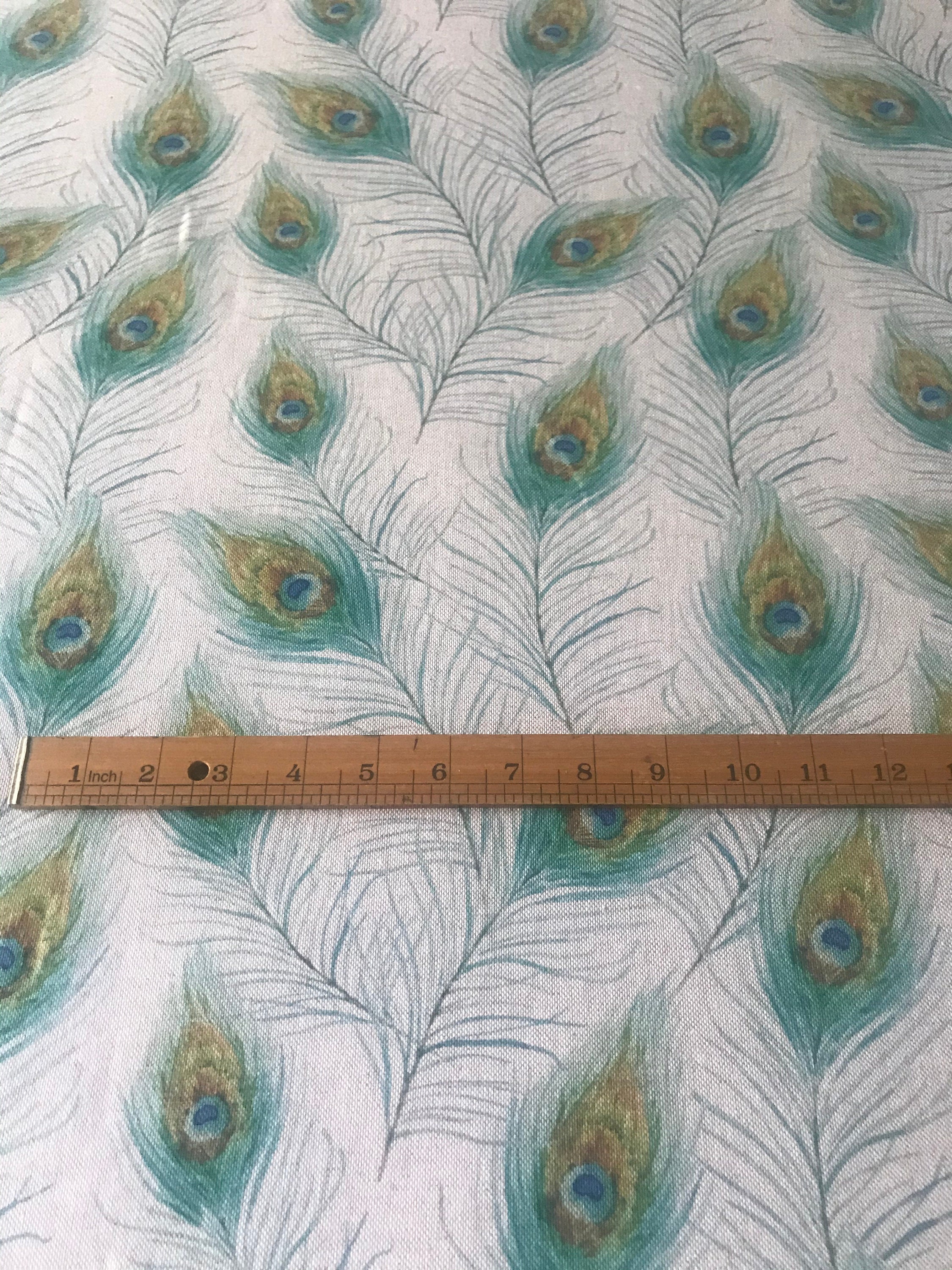 Peacock Feather Fabric Linen Look Digital Print - Etsy