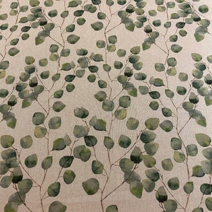 Green Leaf Watercolour Print Fabric - Linen Look - Etsy