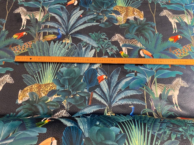 Jungle Print Velvet Fabric - Navy Background - Etsy