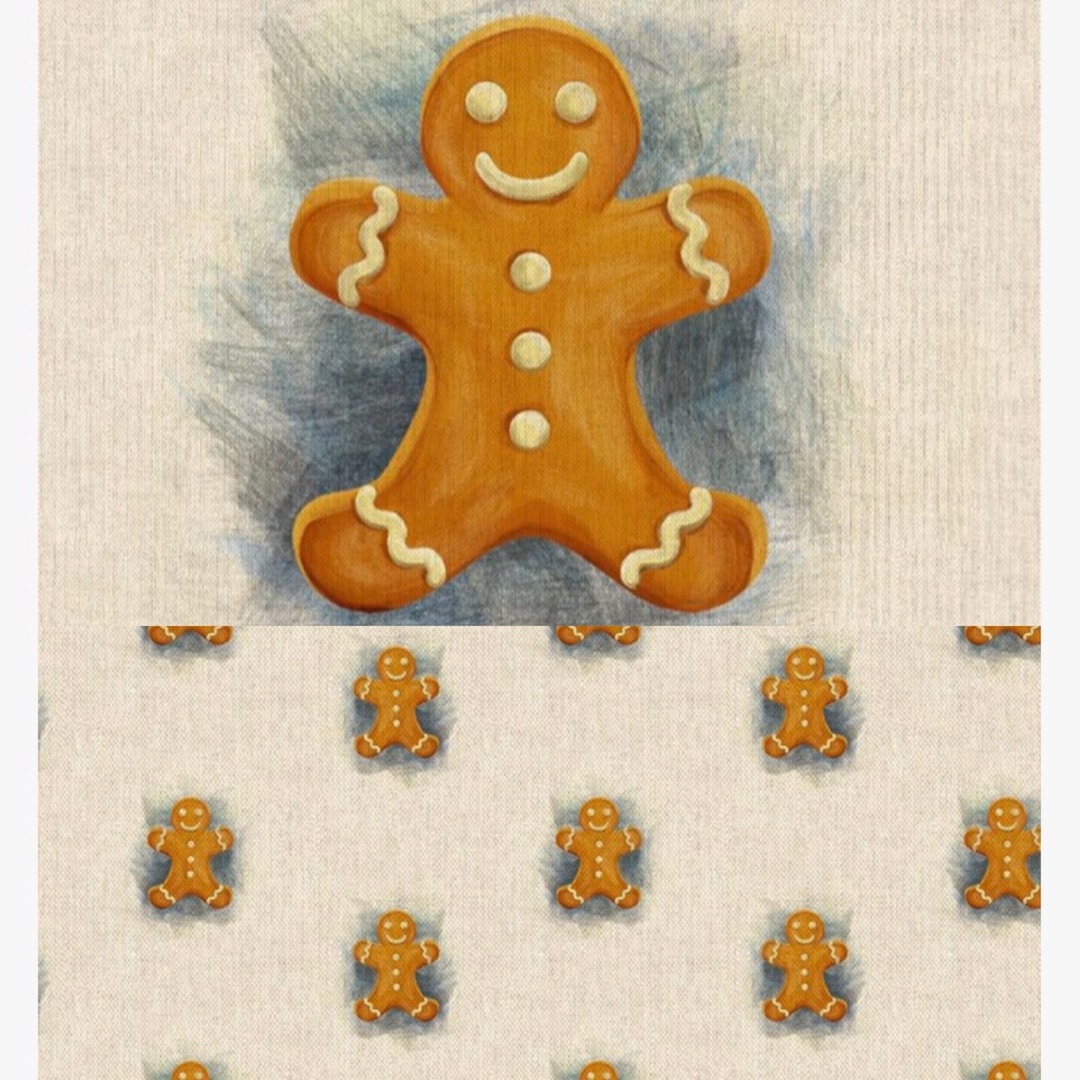 Christmas Fabric Gingerbread Man Design - Linen Look Fabric - Etsy
