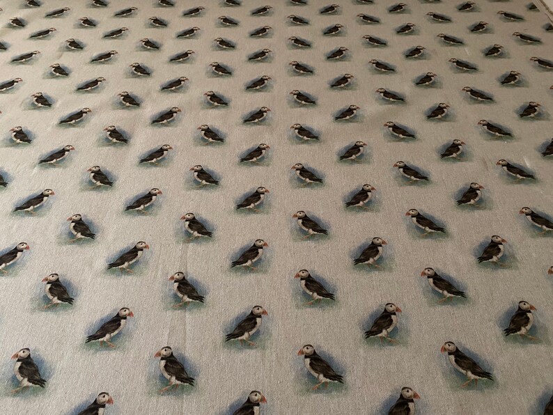 Puffin Fabric - Linen Look Digital Design With Matching Cushion Panel ...
