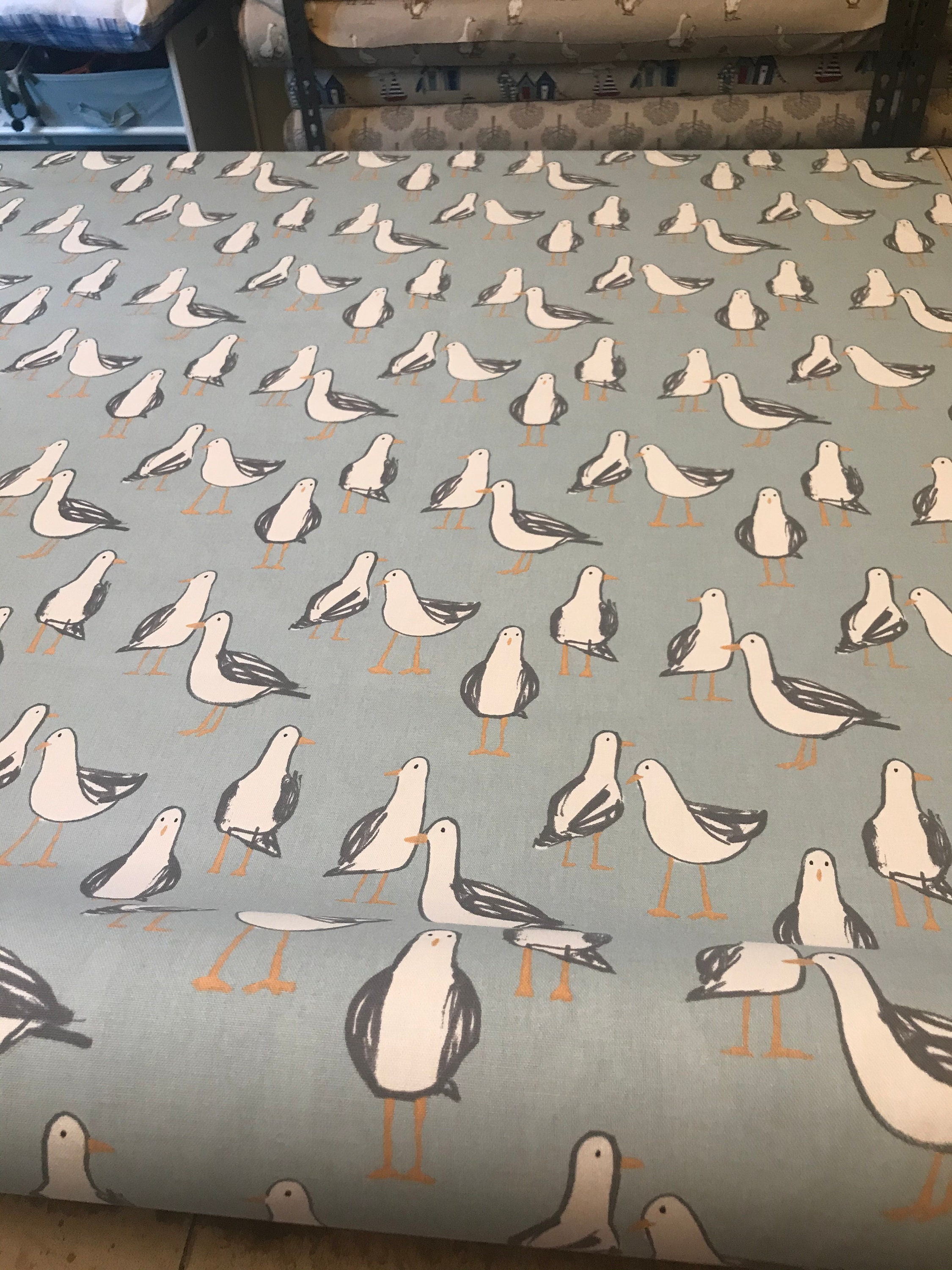Seagull Fabric Duck Egg Blue - Etsy UK
