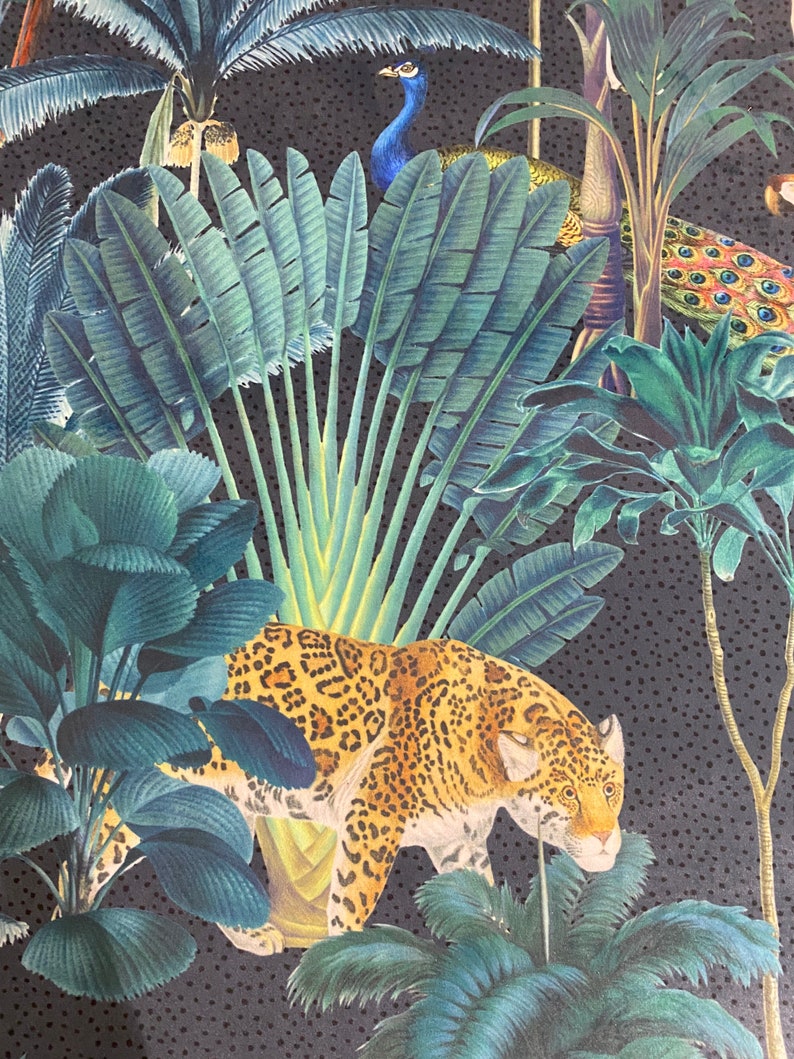 Jungle Print Velvet Fabric Navy Background - Etsy