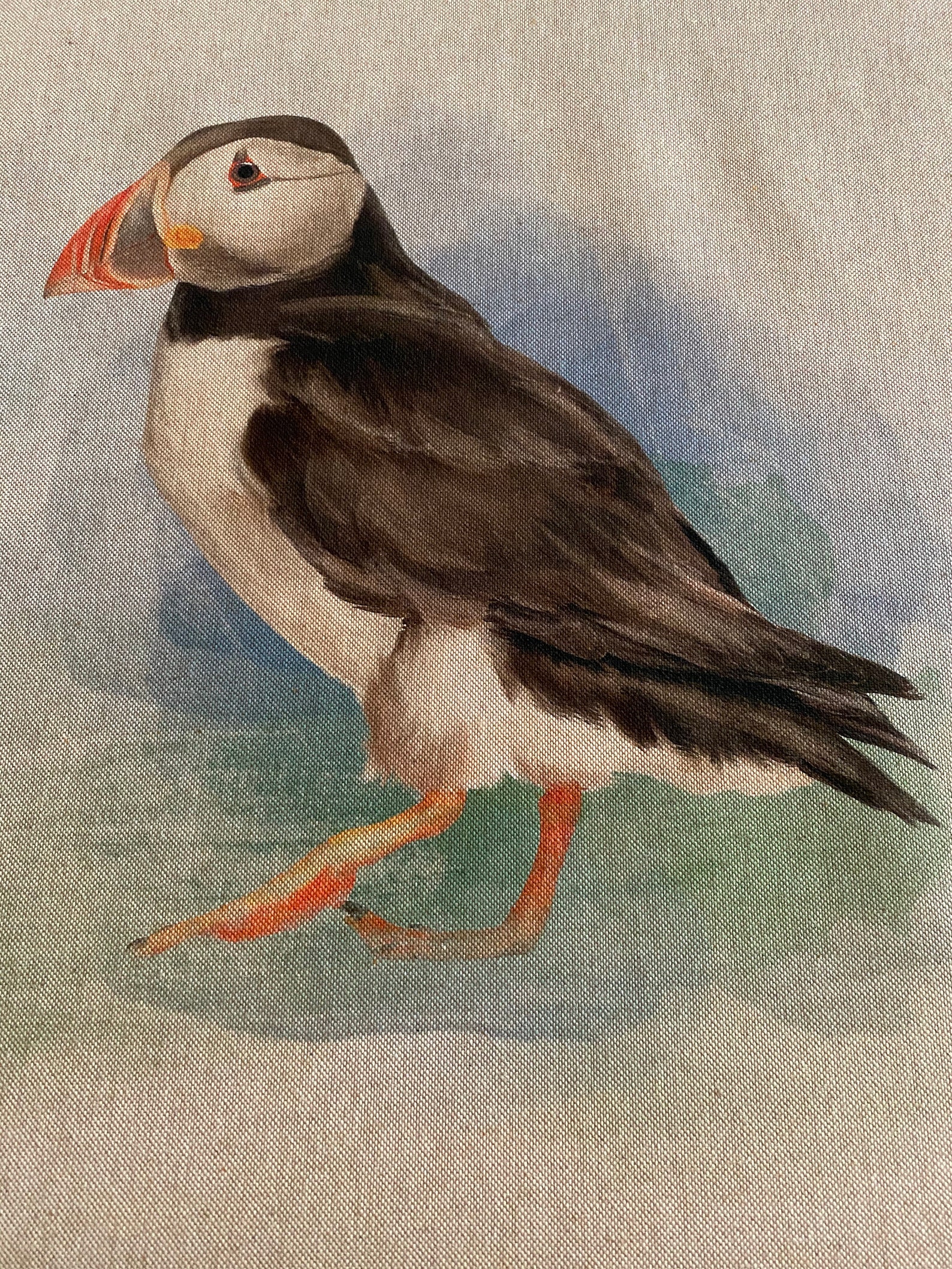 Puffin Fabric - Linen Look Digital Design With Matching Cushion Panel ...
