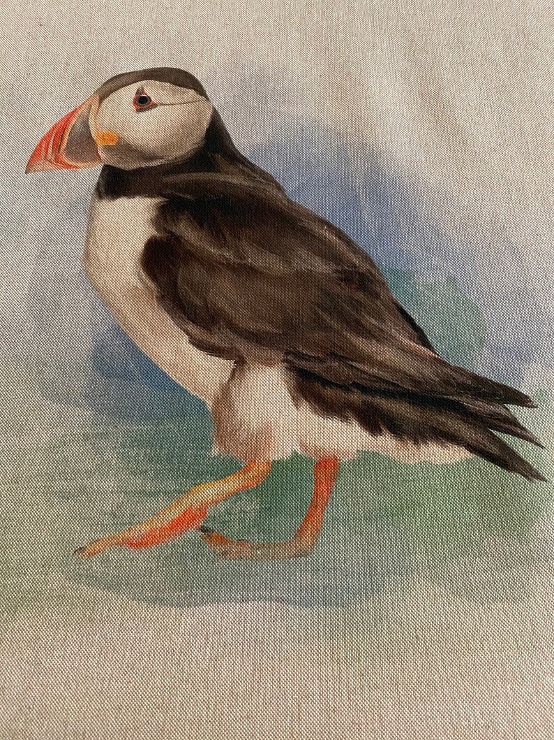 Puffin Fabric - Linen Look Digital Design With Matching Cushion Panel ...