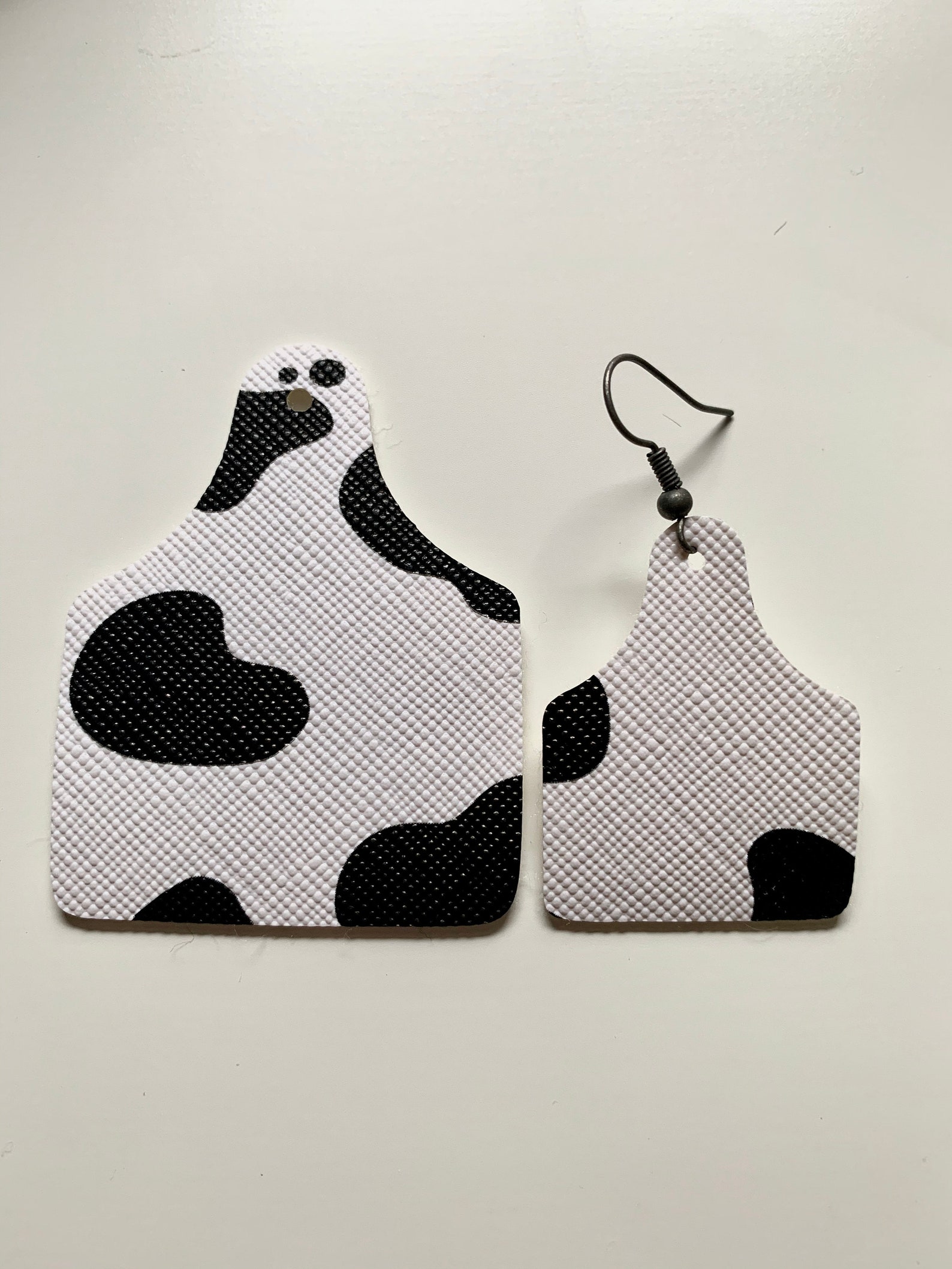 Faux Leather Cow Print Ear Tag Earrings - Etsy
