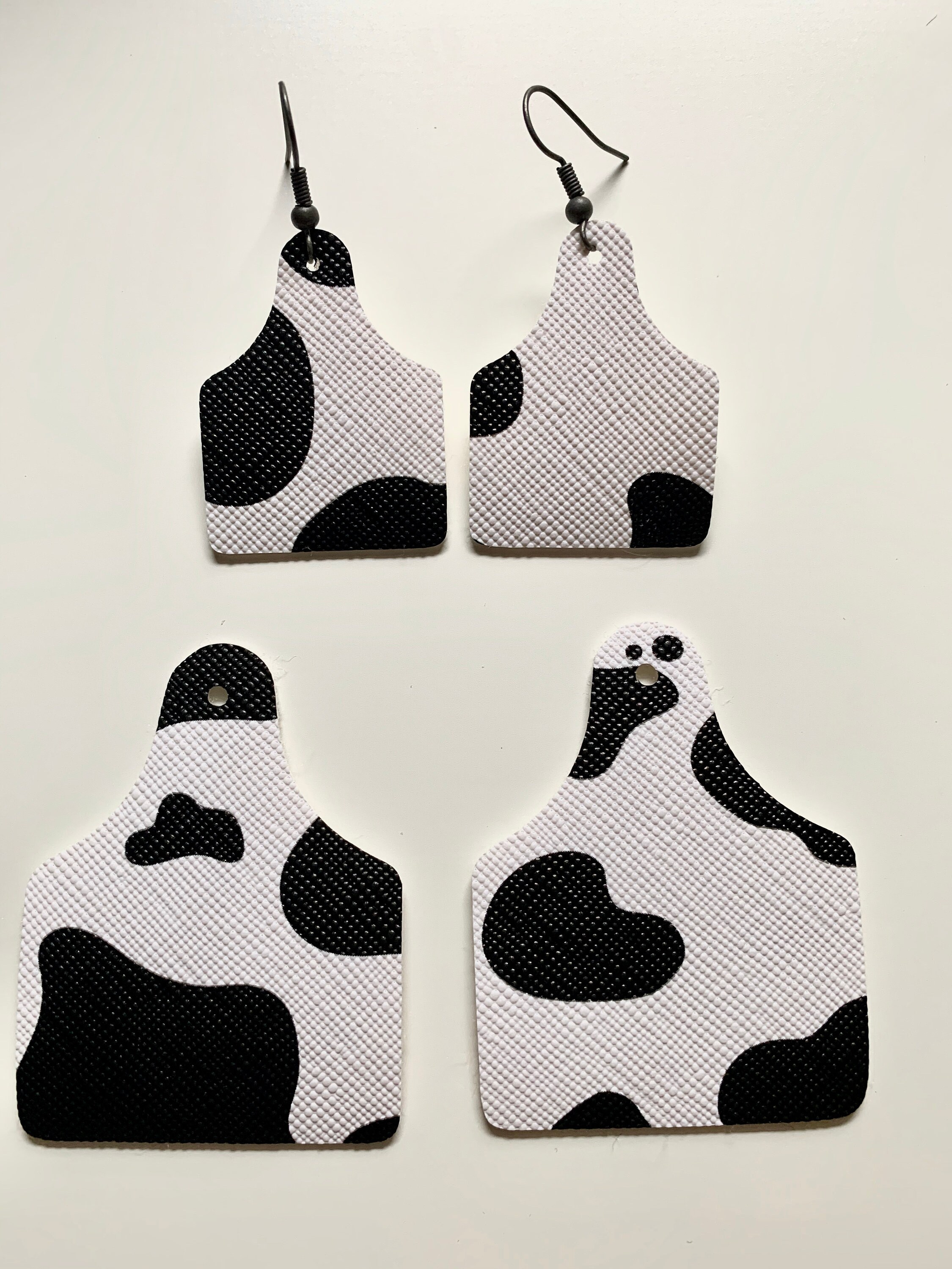 Faux Leather Cow Print Ear Tag Earrings - Etsy