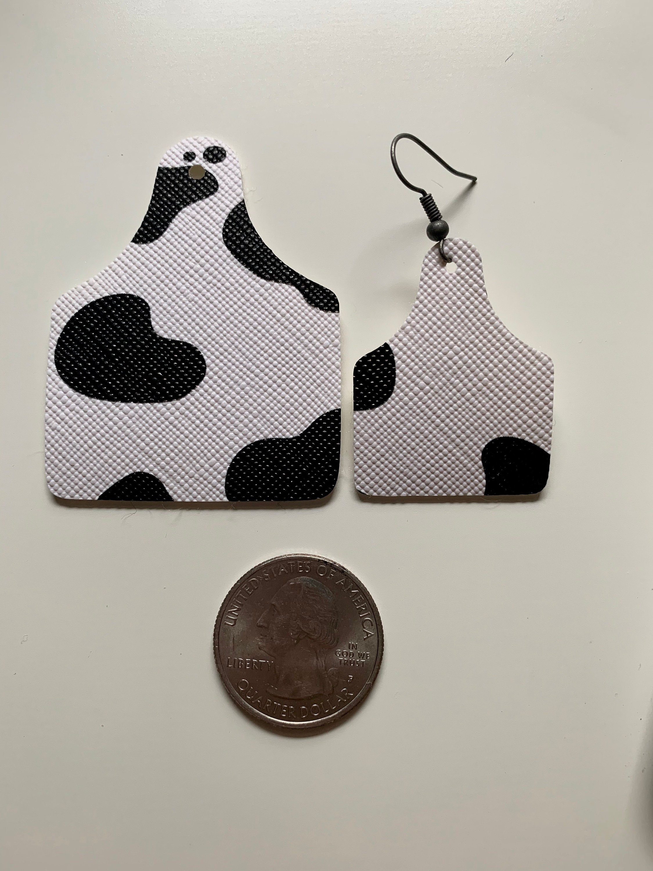Faux Leather Cow Print Ear Tag Earrings - Etsy