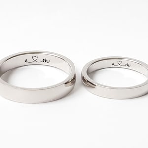Initial Wedding Bands, 14K Gold Rings, Deep Detailed Engraving, Wedding ...